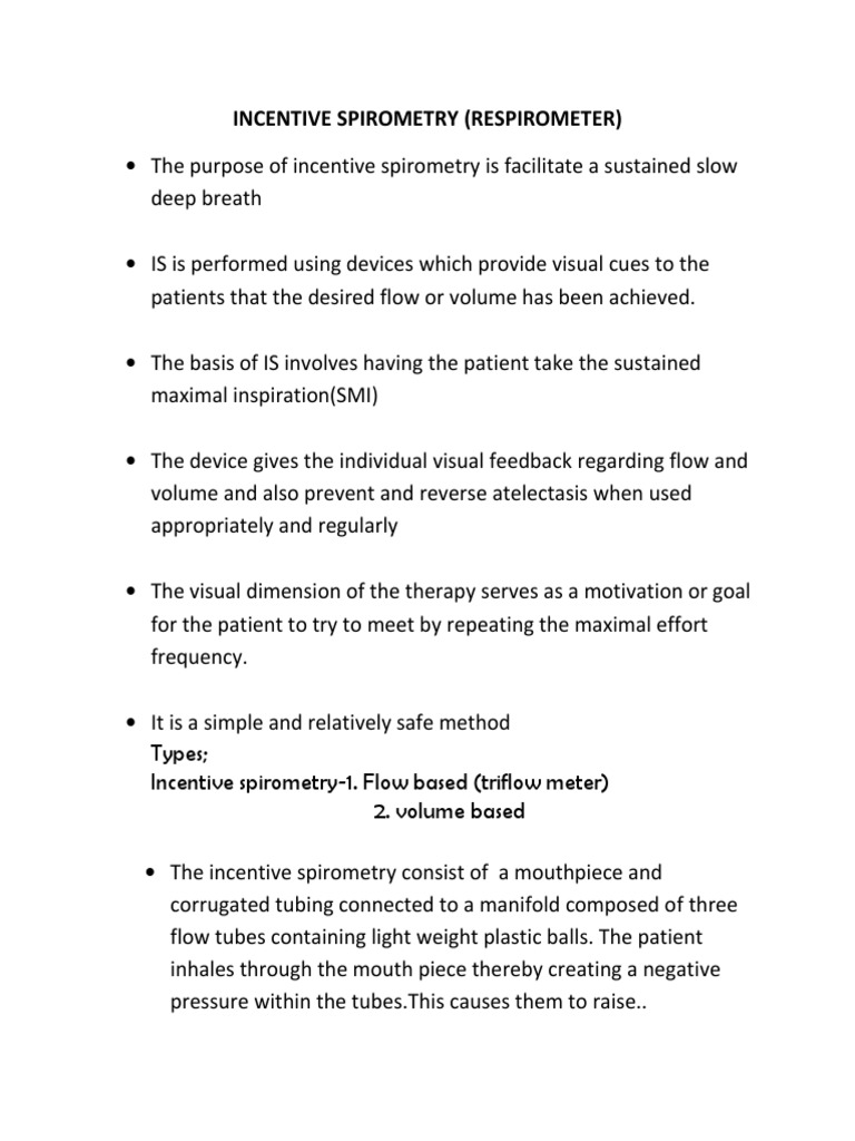 Incentive Spirometry (Respirometer) | PDF | Breathing | Lung