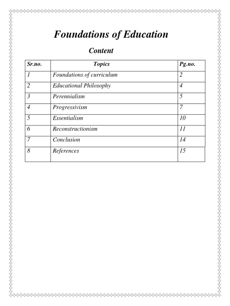 Foundations of Education: Content | PDF | Essentialism | Philosophy Of ...