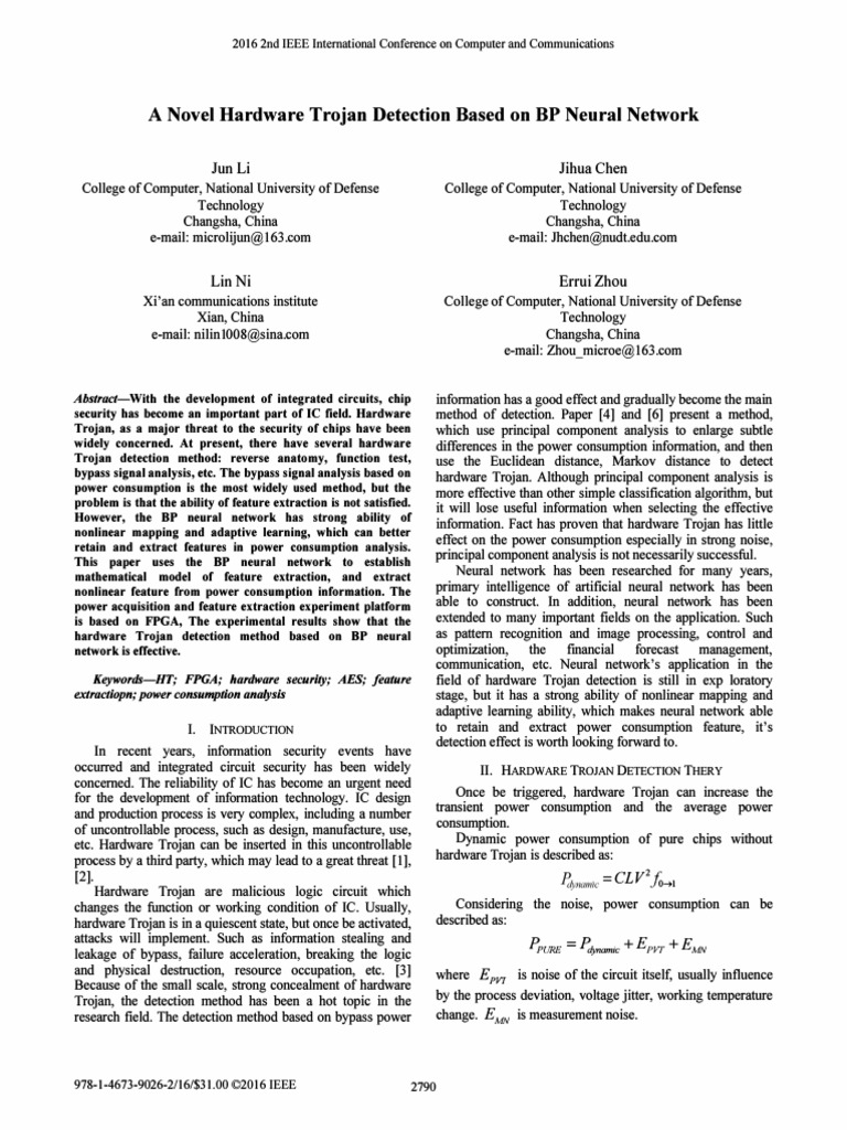 Novel Hardware Trojan Detection Based On BP Neural Network: Epvt EMN EMN | Download Free PDF ...