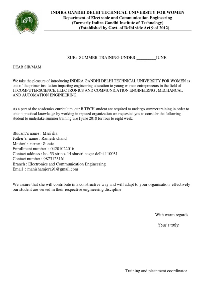 Training Letter | PDF