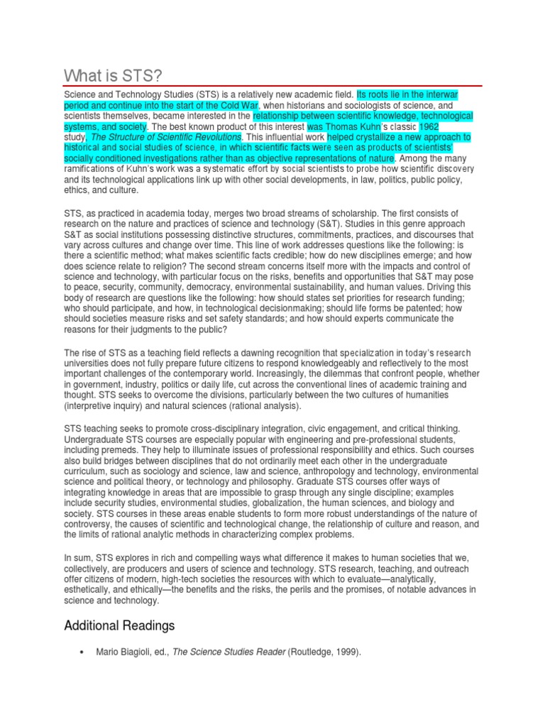 What Is STS?: Additional Readings | PDF | Discipline (Academia) | Science