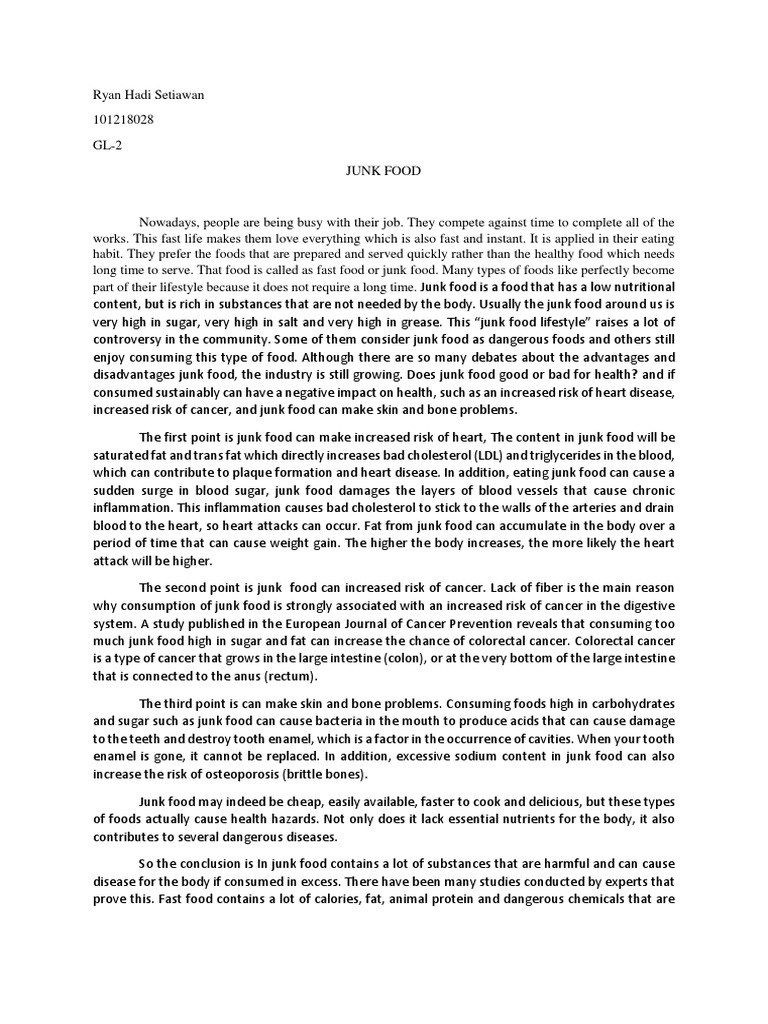 Argumentative Essay | PDF | Junk Food | Large Intestine