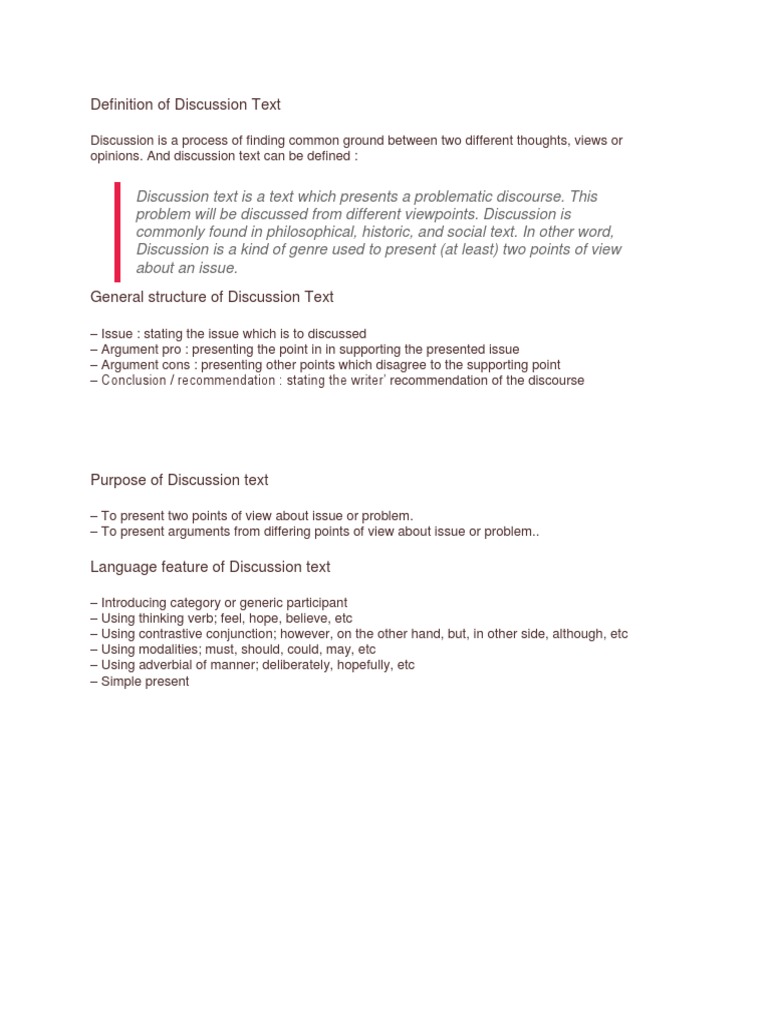 Definition of Discussion Text | PDF