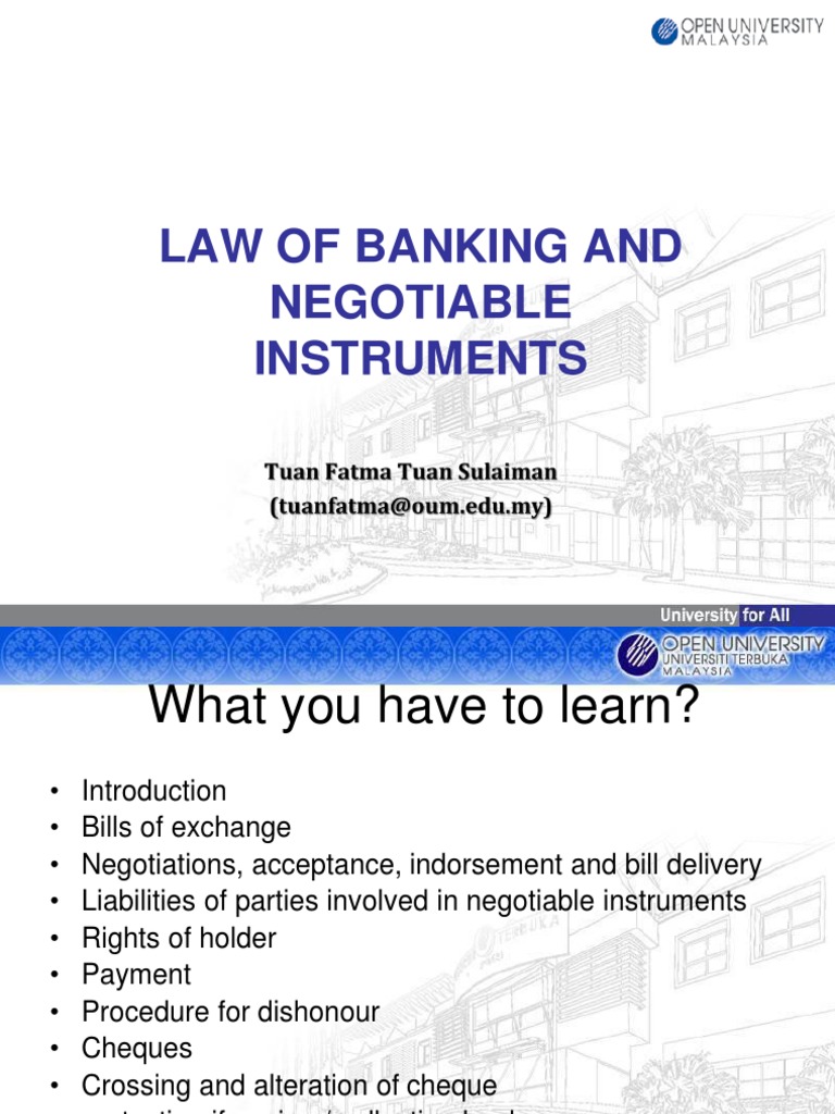 Law of Banking and Negotiable Instruments | PDF | Negotiable Instrument ...