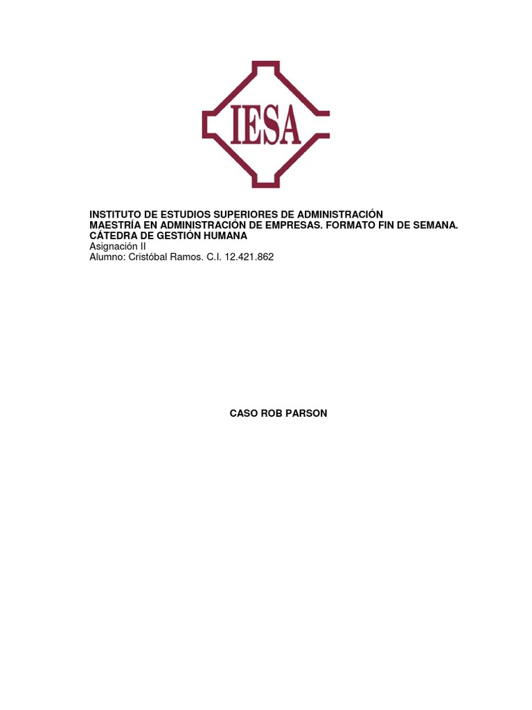 Caso Rob Parson (Cristobal Ramos) PDF | PDF | Evaluación | Innovación