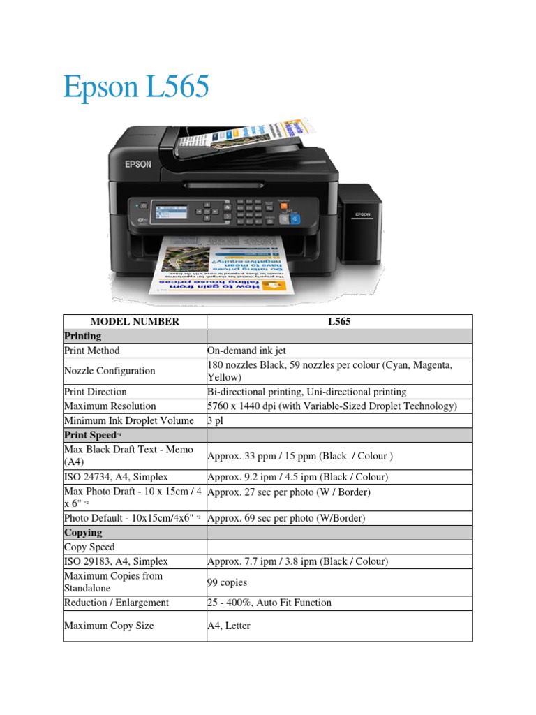 Epson L565 | PDF | Image Scanner | Printer (Computing)