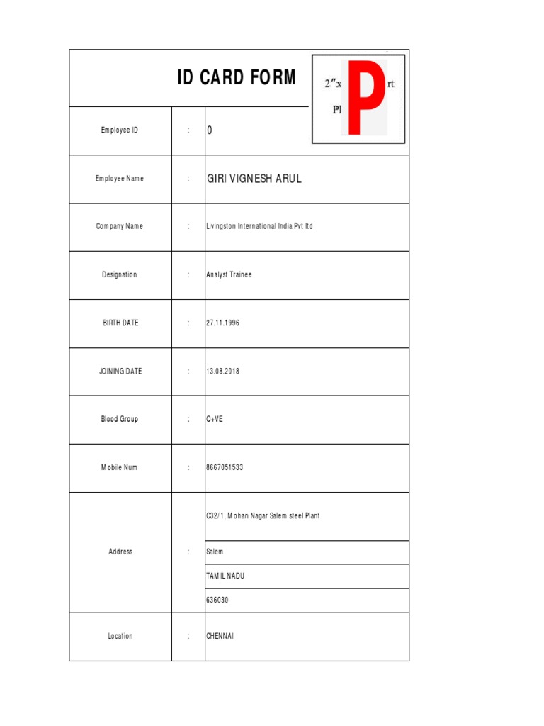 Id Card Form | PDF | Career & Growth | Business
