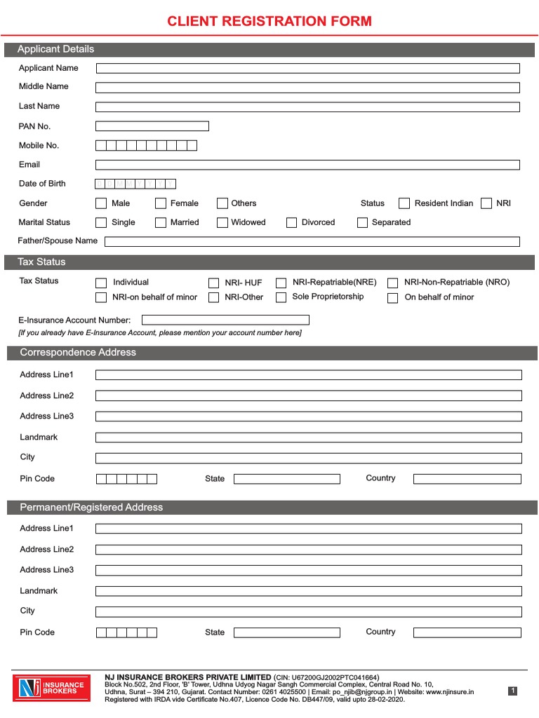 Client Registration Form: Applicant Details | Download Free PDF ...