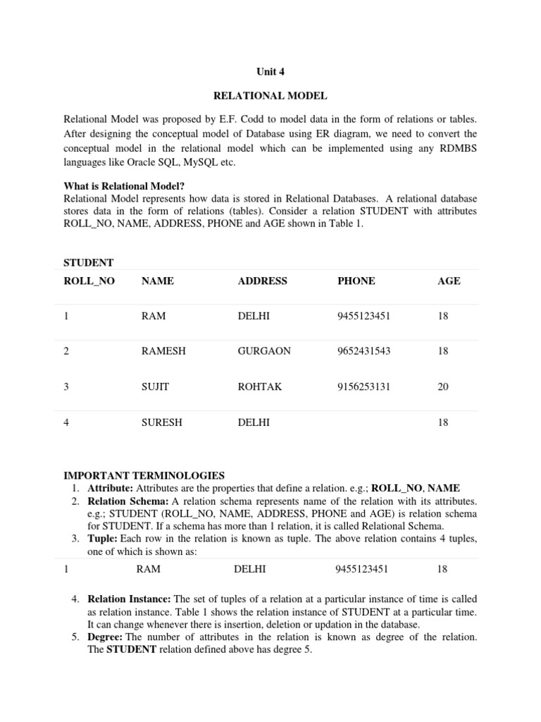 Unit 4 Relational Model | PDF | Relational Model | Relational Database