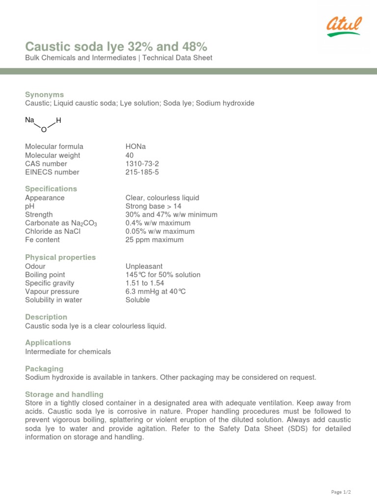 Caustic Soda Lye 32% and 48%: Synonyms | PDF | Sodium Hydroxide ...