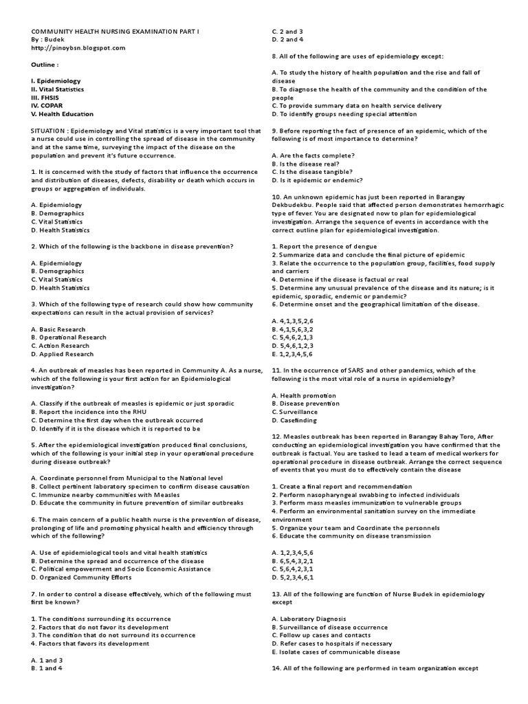 Community Health Nursing Examination Part I | Download Free PDF ...