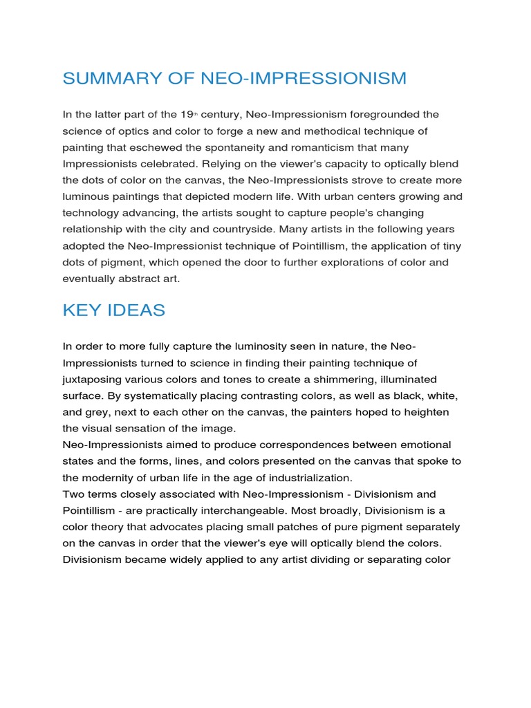 Summary of Neo | PDF | Baroque | Impressionism