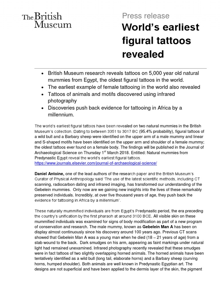 World's Earliest Figural Tattoos Revealed: Press Release | PDF | Mummy ...