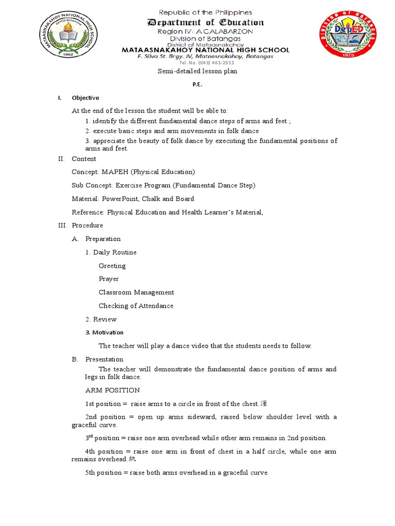 Fundamental Dance Steps: A Lesson Plan on Basic Arm and Foot Positions ...