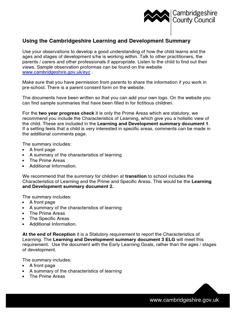 EYFS Using The Learning and Development Summary PDF | PDF | Preschool ...