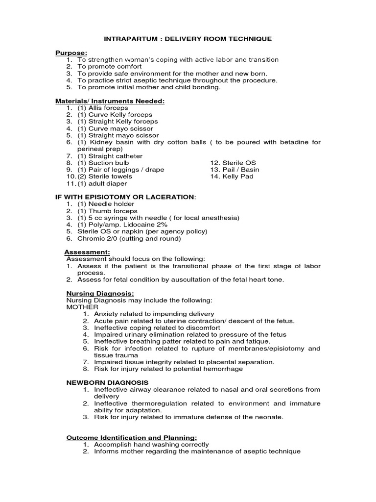 Intrapartum: Delivery Room Technique Purpose | PDF | Childbirth | Infants