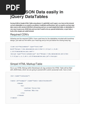 Jquery Datatables Json Example