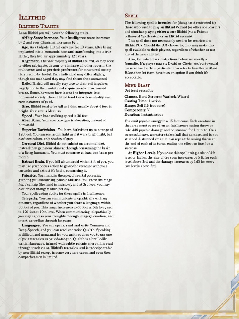 (Player Race) Illithid - GM Binder | PDF | Dungeons & Dragons | D20 System