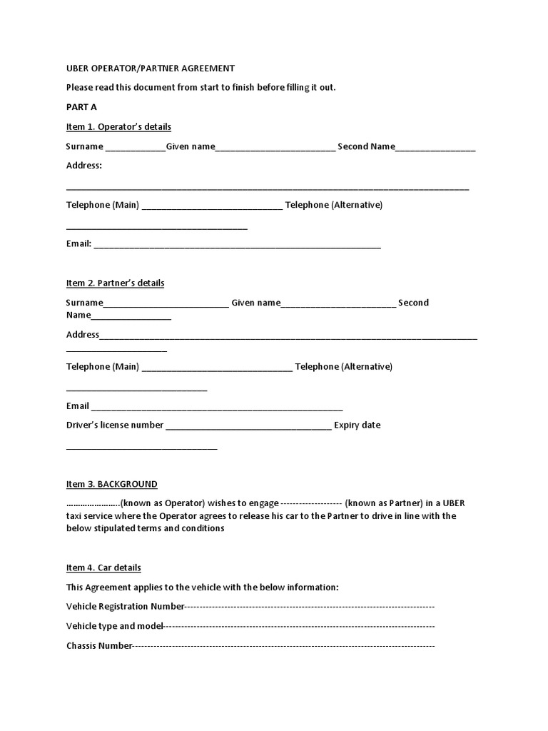 Uber Driver and Owner Agreement | Vehicle Insurance | Common Law