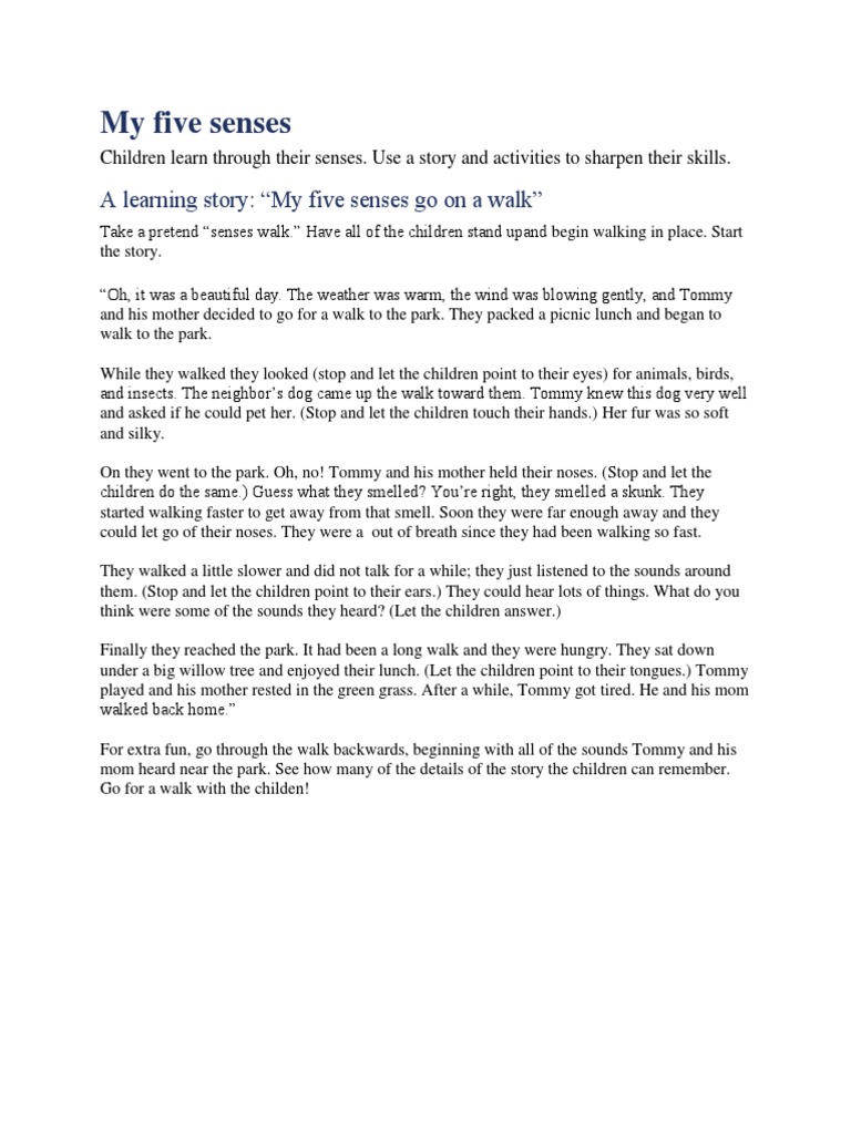 A Learning Story: "My Five Senses Go On A Walk" | PDF | Senses