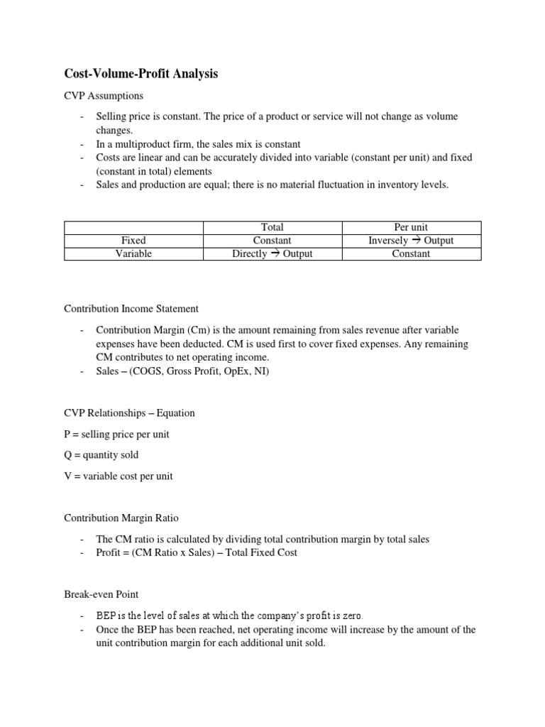 CVP Analysis Notes | PDF