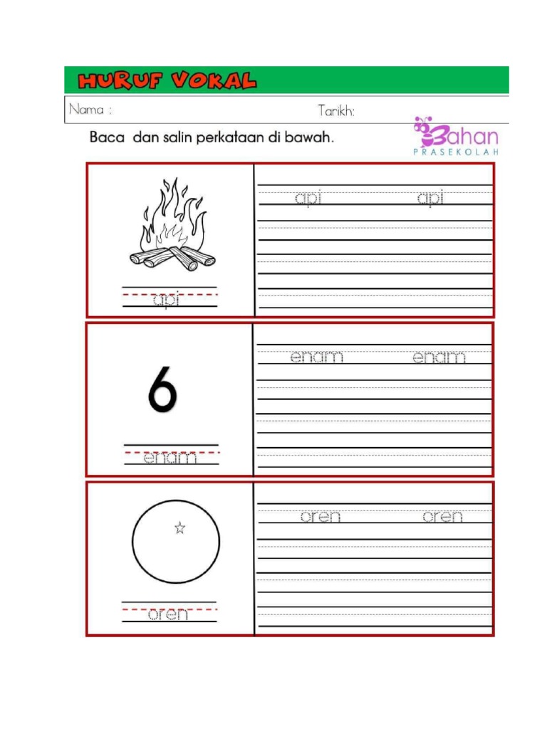 Lembaran Kerja Huruf Vokal | PDF
