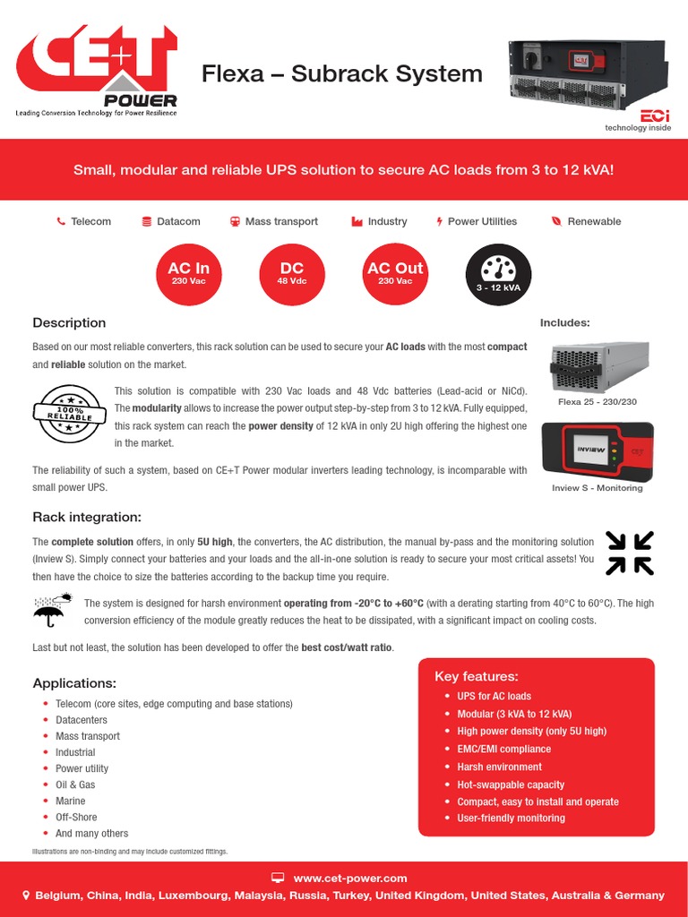 CET Modular UPS Datasheet Flexa Subrack System en v1.3 | PDF | Alternating Current | Electrical ...