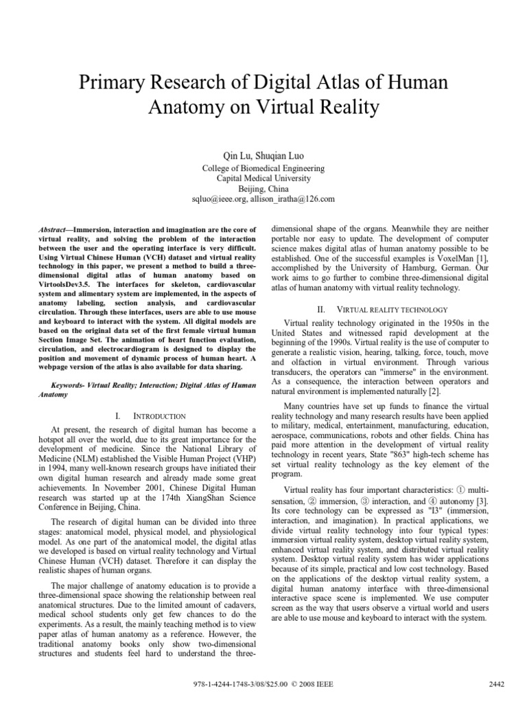 Primary Research of Digital Atlas of Human Anatomy On Virtual Reality ...