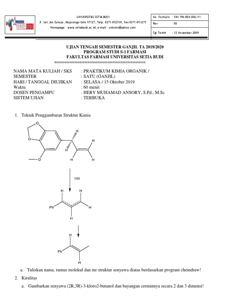 Ujian Kimia Organik Farmasi | PDF