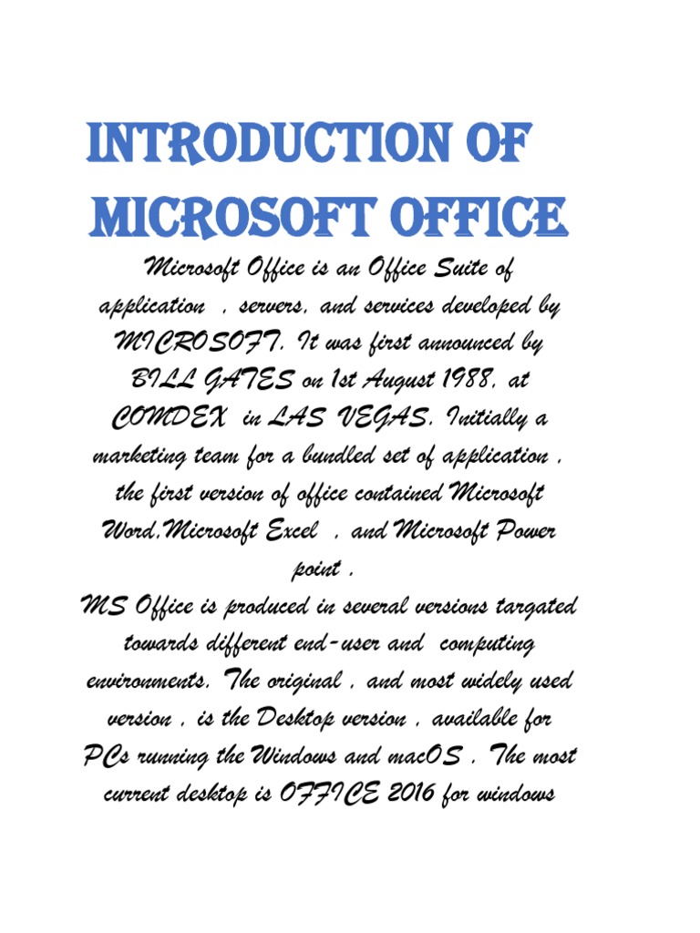 Introduction of Microsoft Office | PDF | Microsoft Office | Microsoft Word