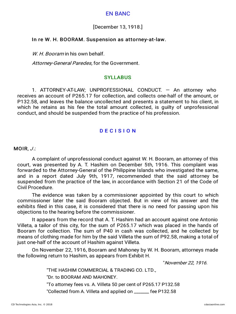 W. H. Booram Attorney-General Paredes,: en Banc | PDF | Lawyer | Justice