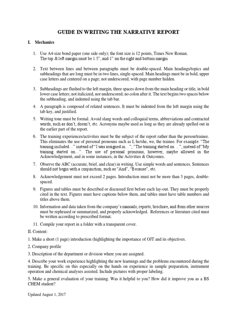 Guide in Writing The Narrative Report: I. Mechanics | PDF | Paragraph ...