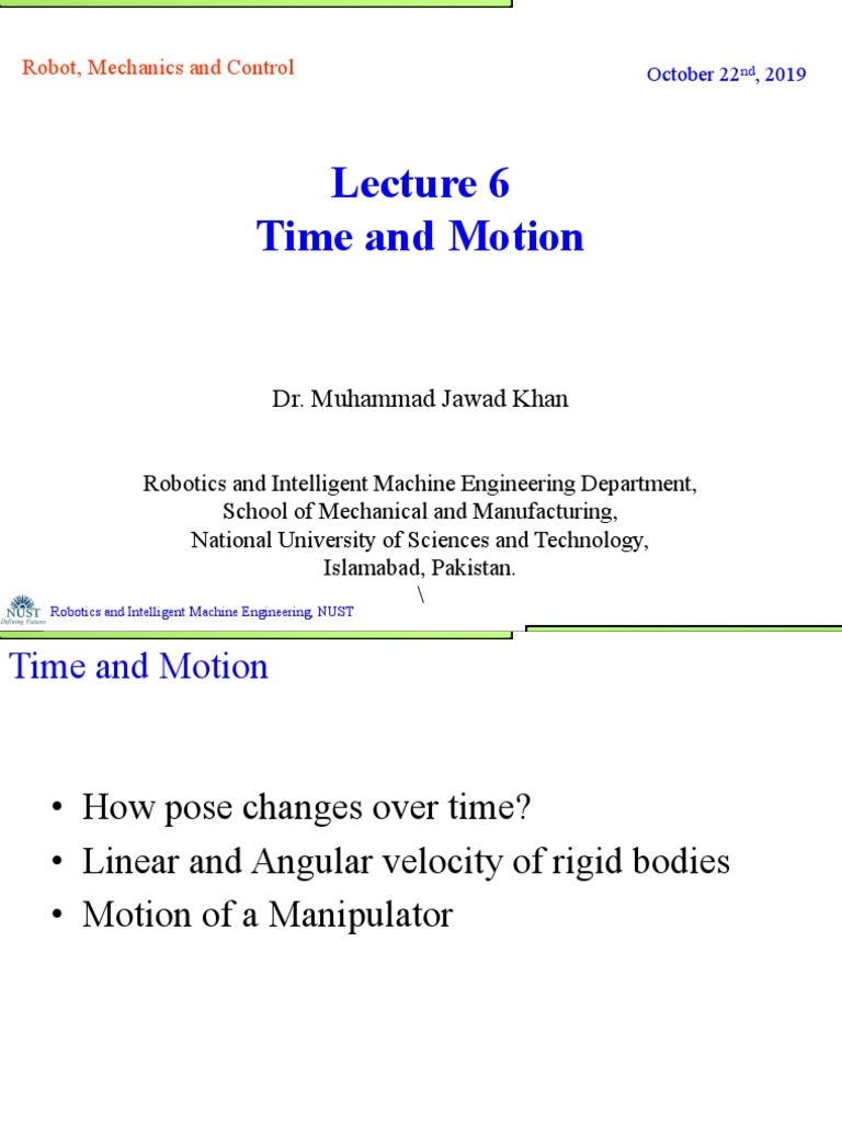 Robot Mechanics and Control Lecture on Time and Motion | PDF | Rotation ...