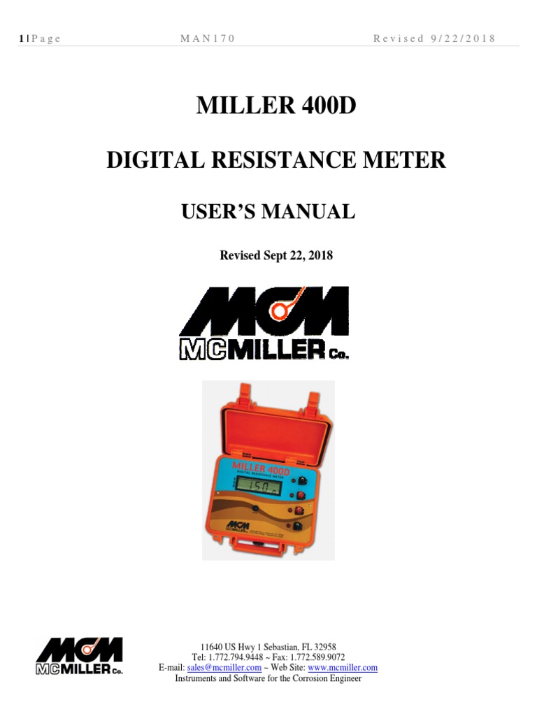 Miller 400D: Digital Resistance Meter | PDF | Electrical Resistance And ...