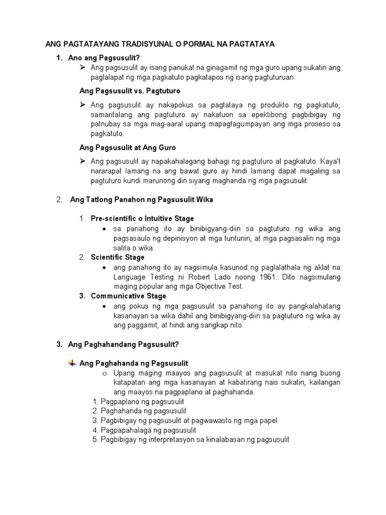 Ang Pagtatayang Tradisyunal o Pormal Na Pagtataya | PDF