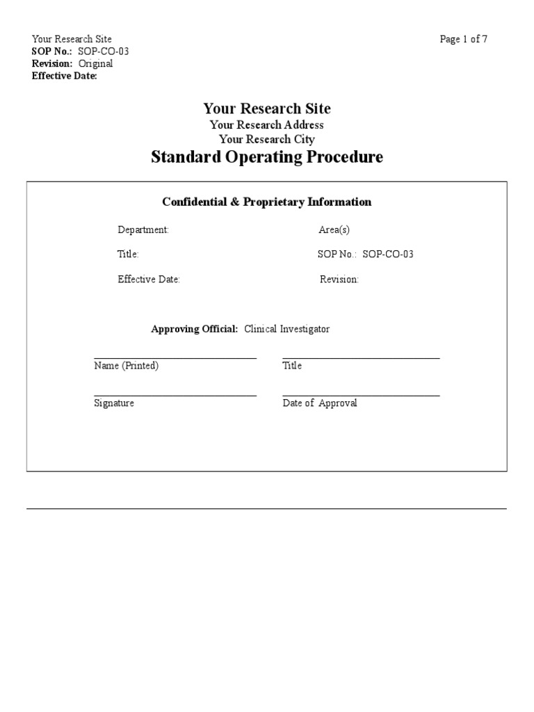 Standard Operating Procedure: Your Research Site | PDF | Clinical Trial ...