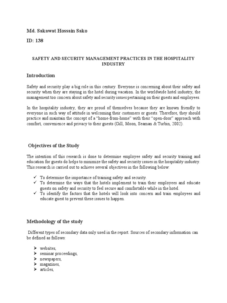 Safety and Security in Hospitality Industry | PDF | Business | Hotel ...