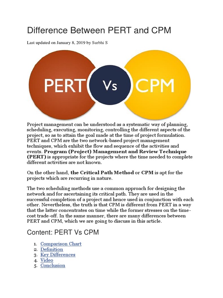 Difference Between PERT and CPM | PDF | Project Management | Systems ...