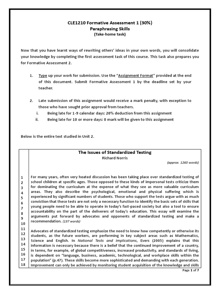 CLE1210 - Formative Assessment 1 | PDF | Standardized Tests | Citation