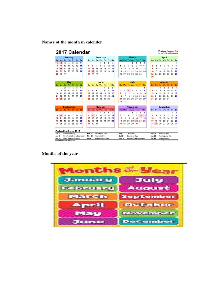 Calendar Month Names and Questions | PDF