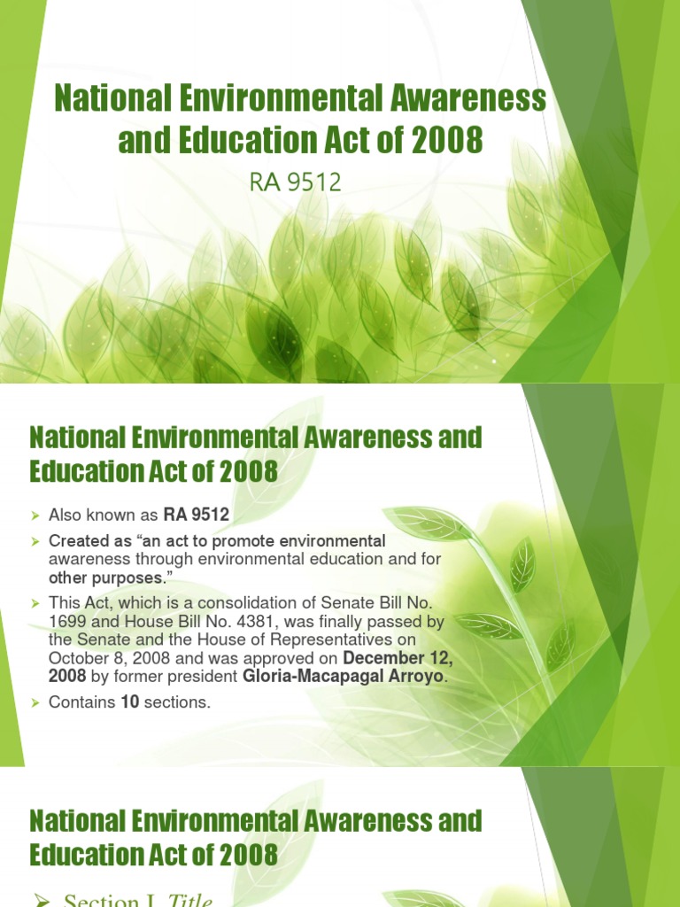 National Environmental Awareness and Education Act of 2008 (RA 9512) | PDF | Environmentalism ...