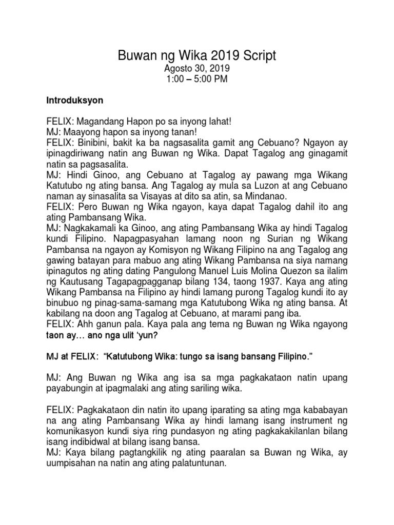Buwan NG Wika 2019 Script | PDF