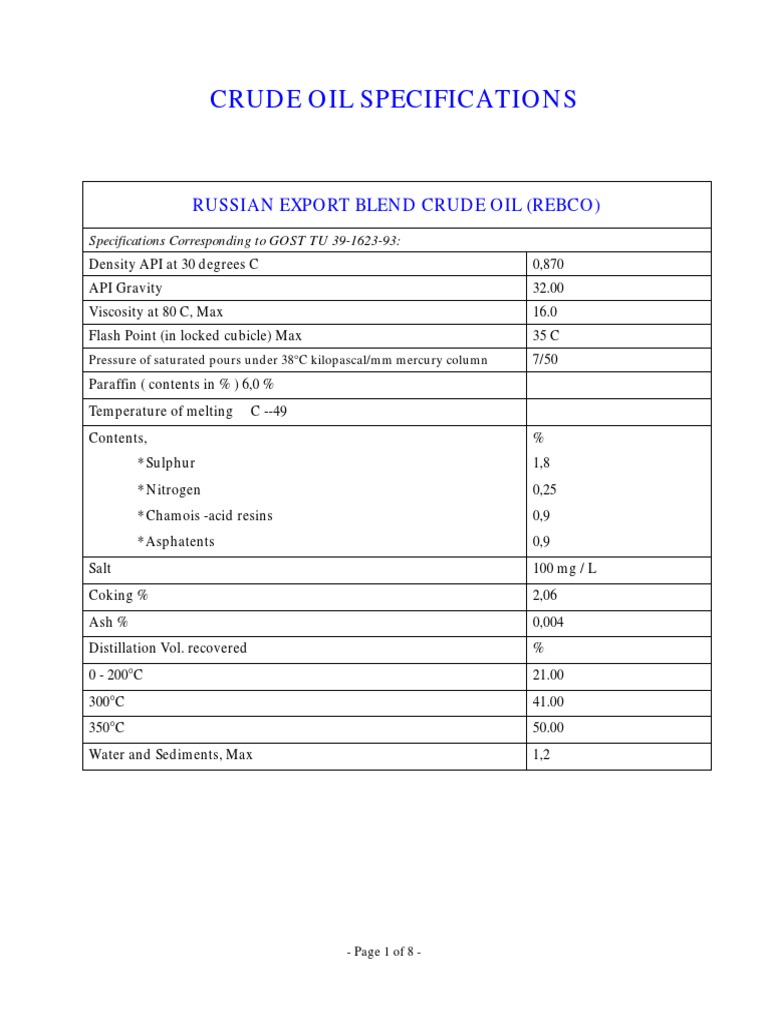 Russian Crude Oil Specification | PDF | Celsius | Petroleum