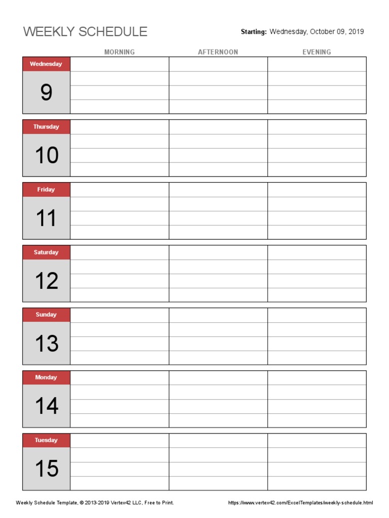 Weekly Schedule: Morning Afternoon Evening | PDF | Copyright Law | Law