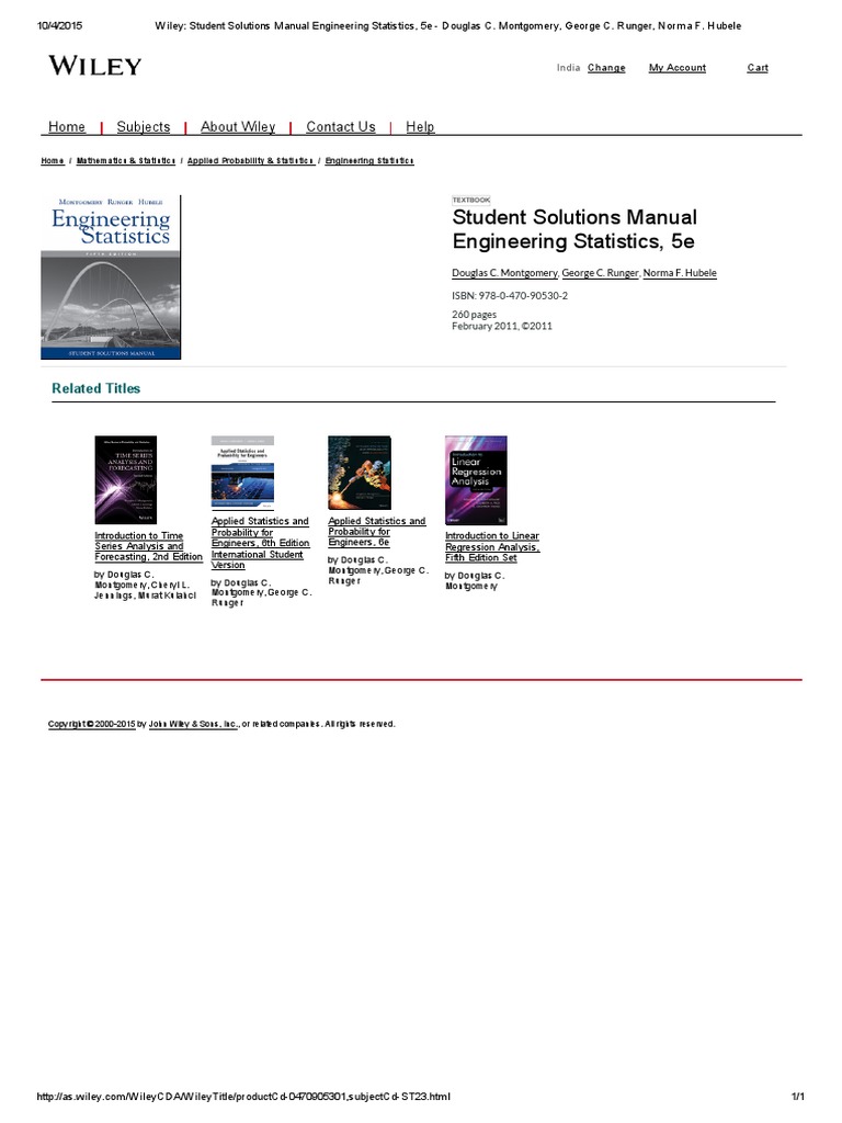 Wiley Student Solutions Manual Engineering Statistics 5e Douglas C ...