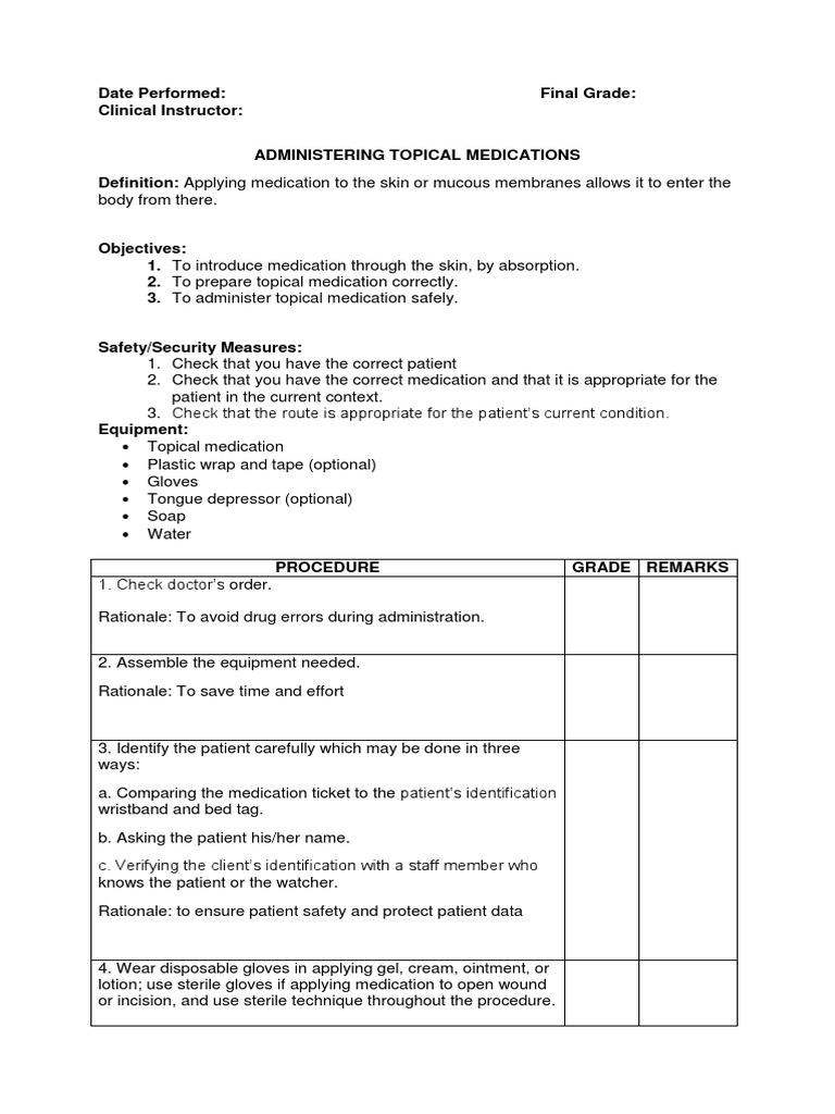 Administering Topical Medication With RATIONALE | PDF | Topical ...