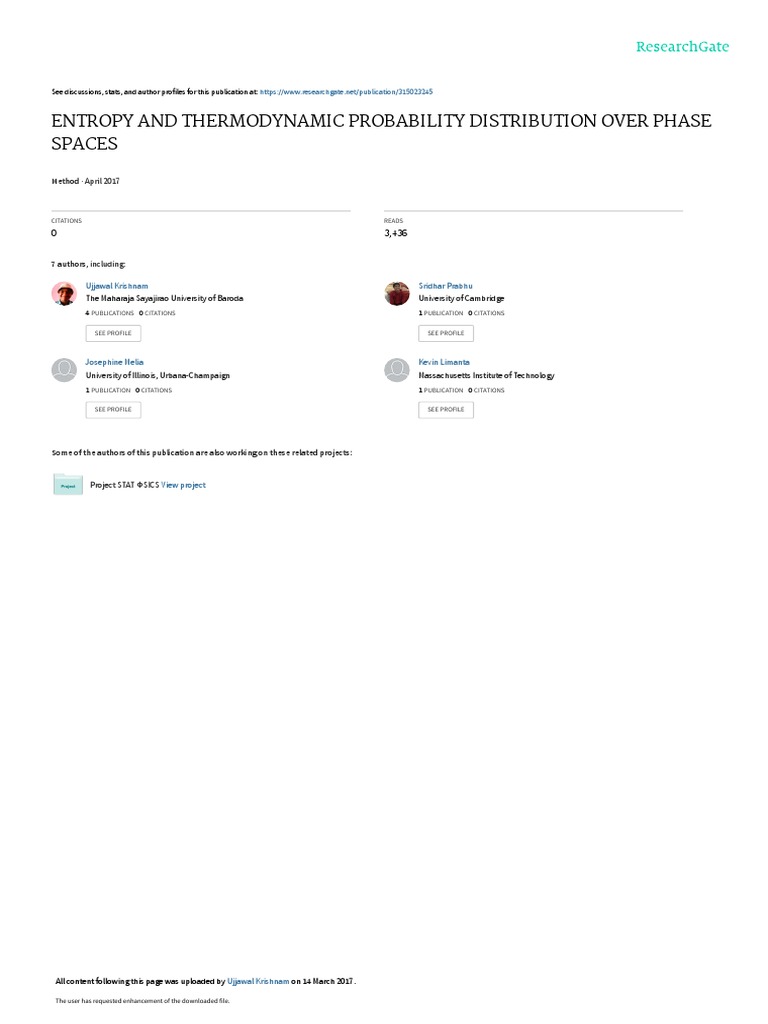 Entropy and Thermodynamic Probability Distribution Over Phase Spaces | PDF | Entropy ...
