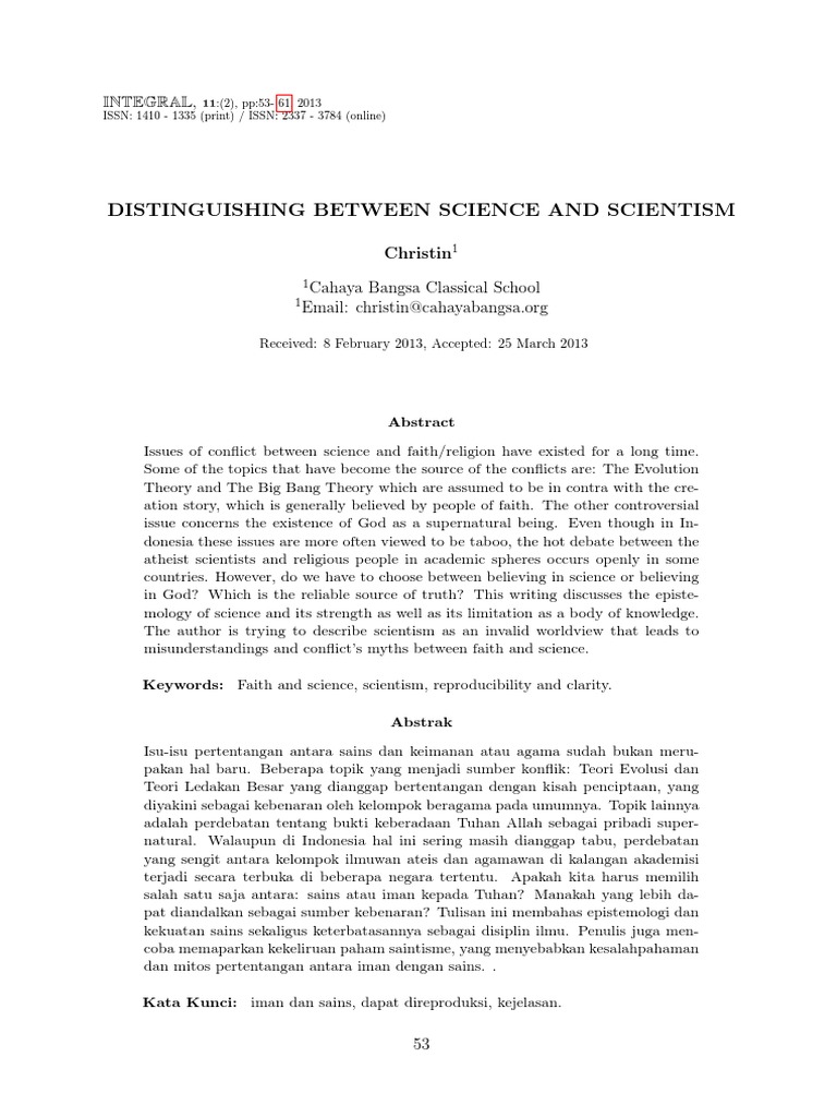 Distinguishing Between Science and Scientism | PDF | Science | Hypothesis