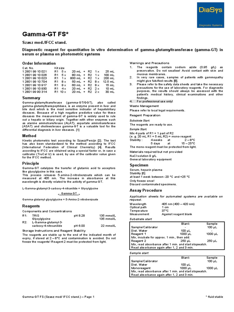 Reagen Kit Diasys | PDF | Transaminase | Vitamin C