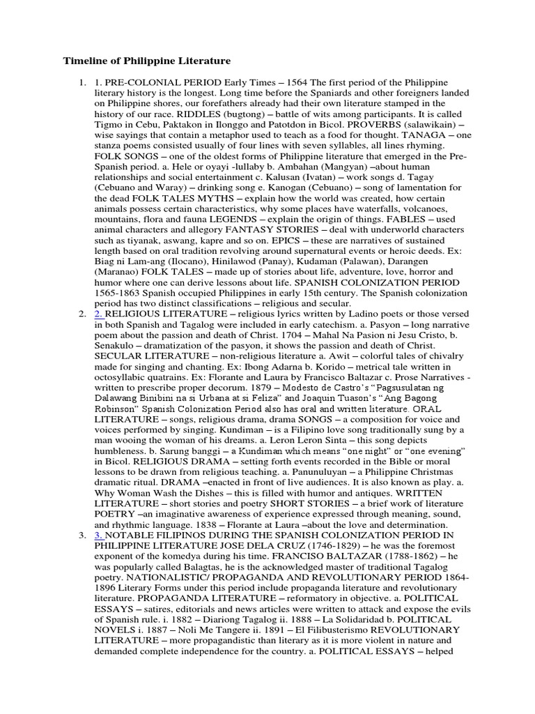 Timeline of Philippine Literature | PDF | Information Literacy | Literacy